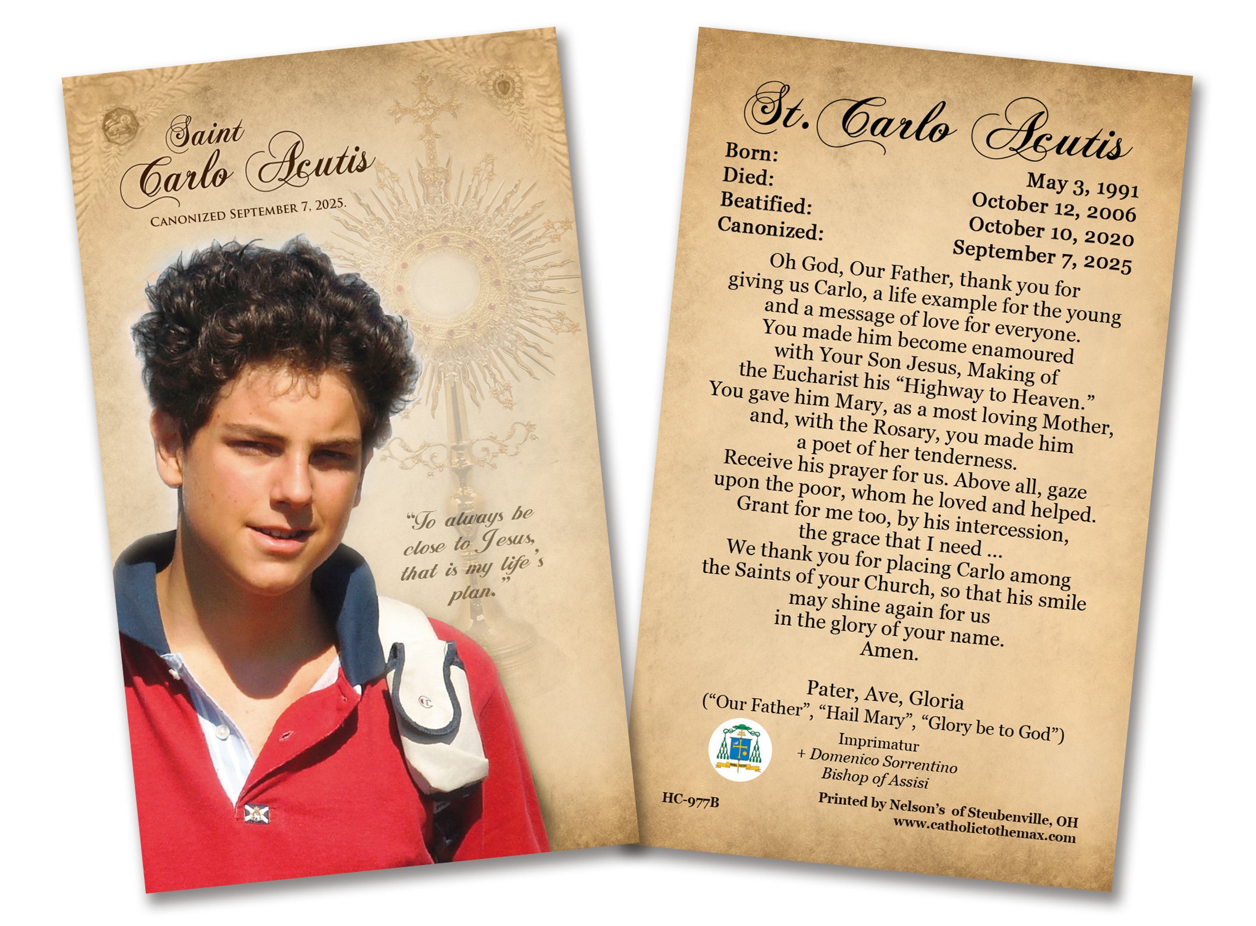 Saint Carlo Acutis Holy Card | Canonization Date – Ste. Emilion Church ...